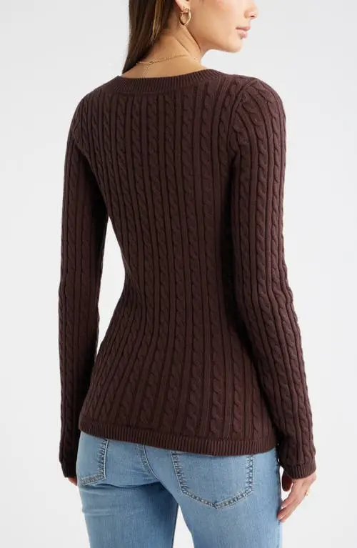 Bp. Cable Stitch V-neck Sweater - Brown Coffee