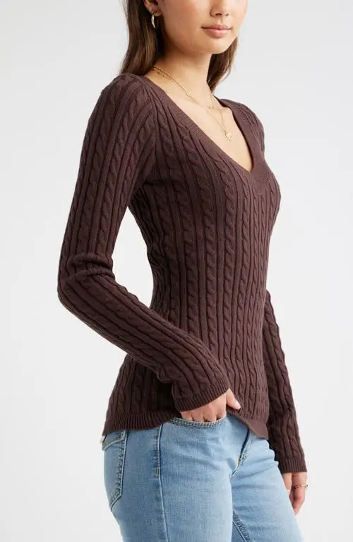 Bp. Cable Stitch V-neck Sweater - Brown Coffee