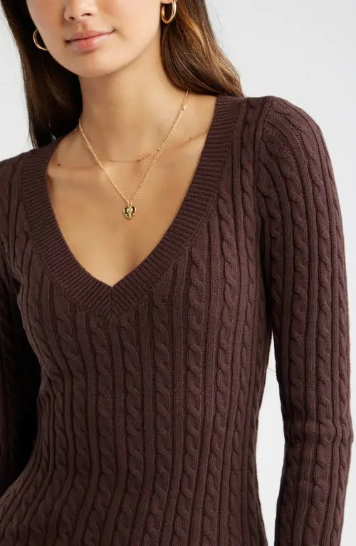 Bp. Cable Stitch V-neck Sweater - Brown Coffee