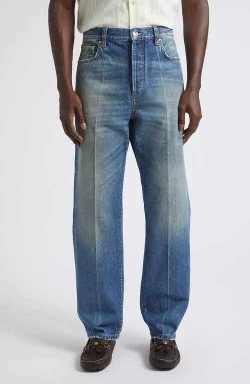Versace Distressed Straight Leg Jeans - Medium Blue