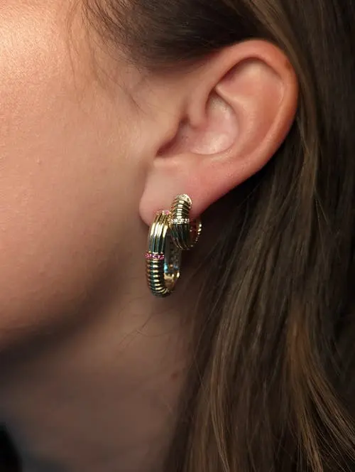 CAMPBELL + CHARLOTTE Found Ribbed Oval Hoop Earring - Diamond-gold