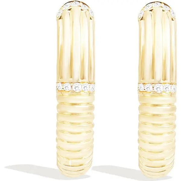 CAMPBELL + CHARLOTTE Ribbed Oval Hoop Earrings - Diamond-gold