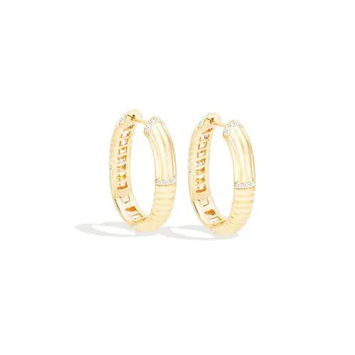 CAMPBELL + CHARLOTTE Ribbed Oval Hoop Earrings - Diamond-gold