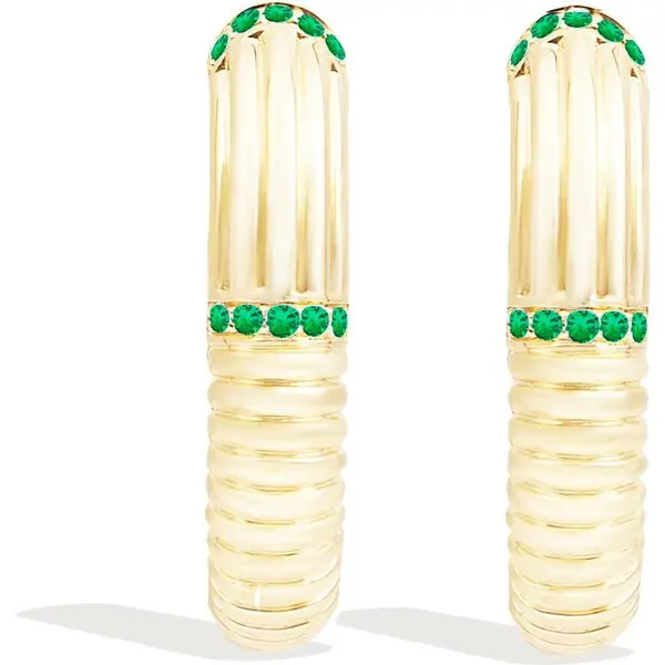 CAMPBELL + CHARLOTTE Found Ribbed Oval Hoop Earrings With Pink Sapphires In 14k Gold - Tsavorite-gold
