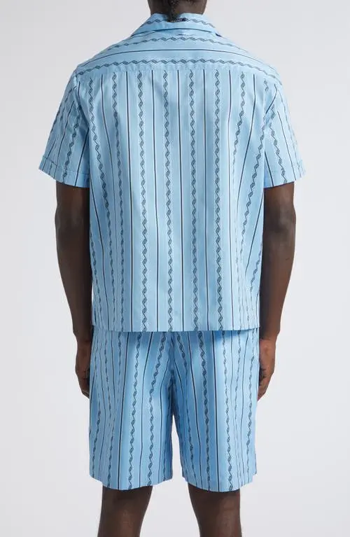 Versace Stripe Greca Jacquard Short Sleeve Button-up Shirt