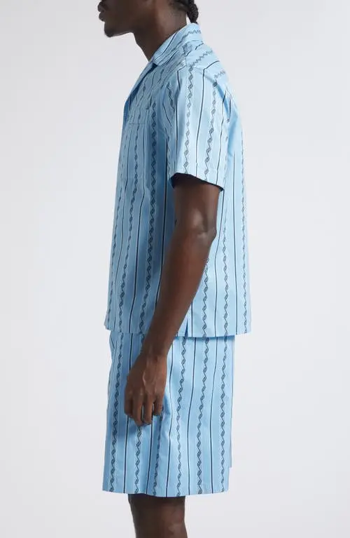 Versace Stripe Greca Jacquard Short Sleeve Button-up Shirt