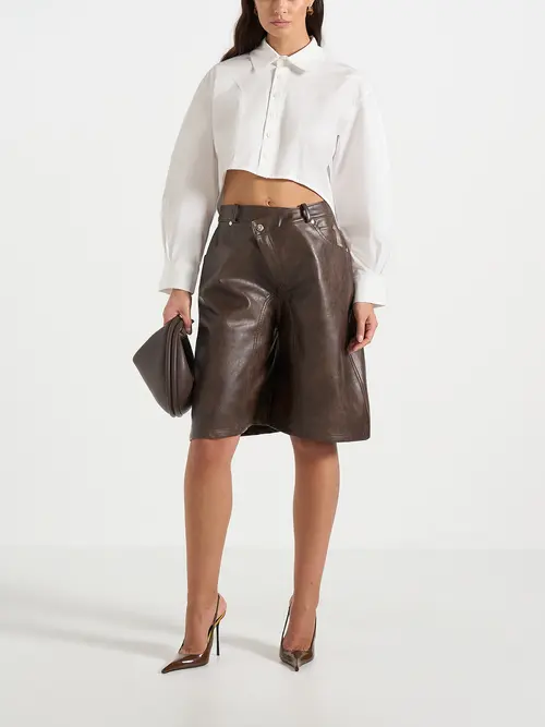 Manière De Voir Hazel Vintage Leather Wrapover Bermuda Shorts - Brown
