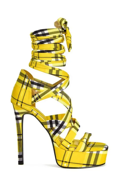 AZALEA WANG Jemisha Plaid Platform Sandal - Yellow Multi