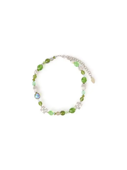 Off-White Arrow Charm Mixed Bead Choker In Green - Green Multi/silver