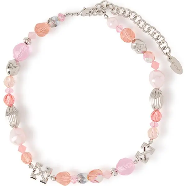 Off-White Arrow Charm Mixed Bead Choker In Pink - Blush Multi/silver