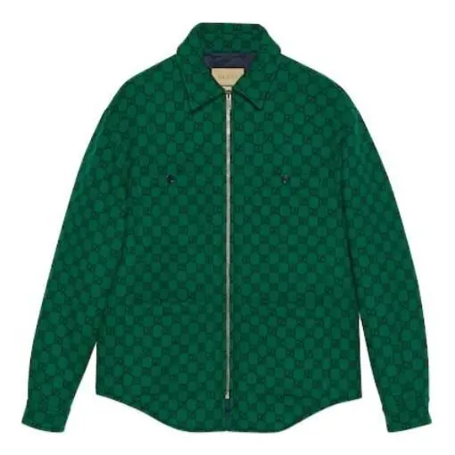 Gucci Gg Wool Flannel Padded Jacket - Green/navy Blue