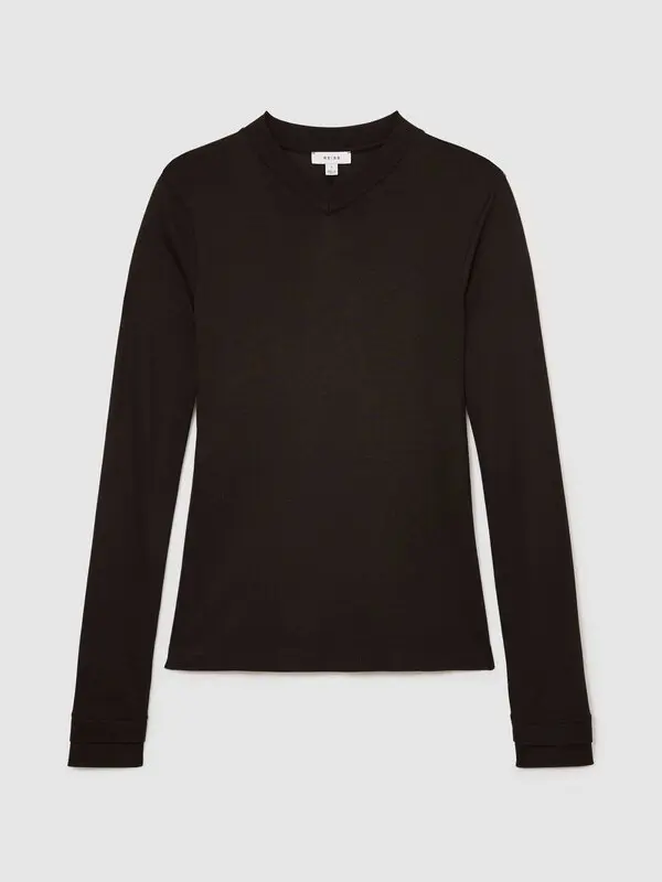 REISS Brody High V-neck Long Sleeve Top