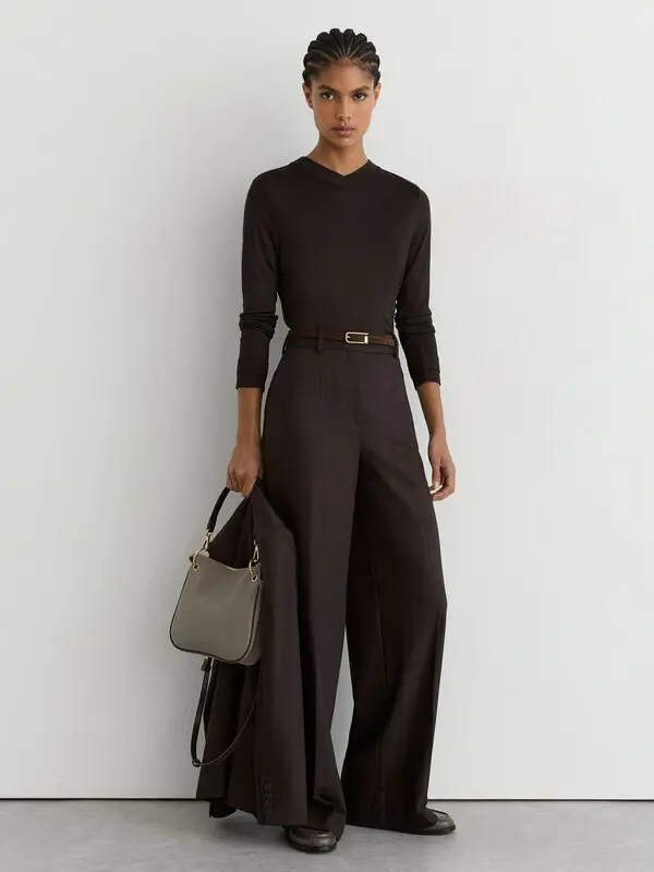 REISS Brody High V-neck Long Sleeve Top