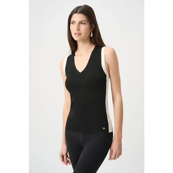 Joseph Ribkoff Dry Viscose V-neck Fitted Cami With Contrasting Side Stripes