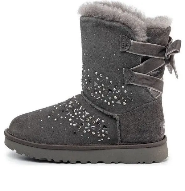 UGG Embellished Bow Detail Boots - Grey