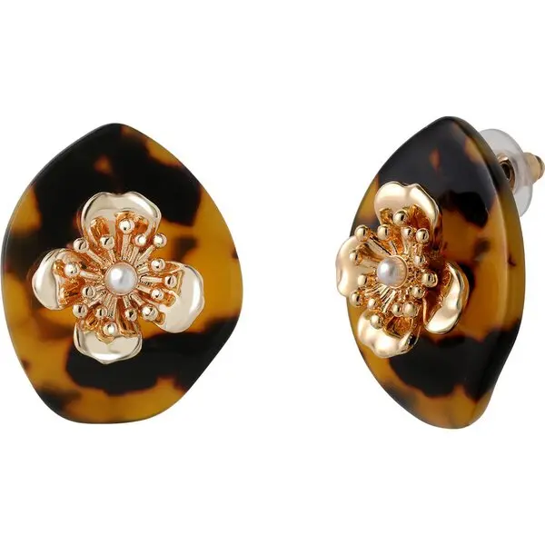Jessica Simpson Leopard Acrylic Flower Stud Earrings