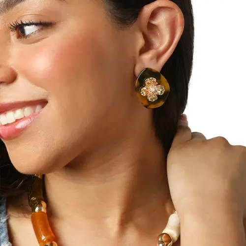 Jessica Simpson Leopard Acrylic Flower Stud Earrings