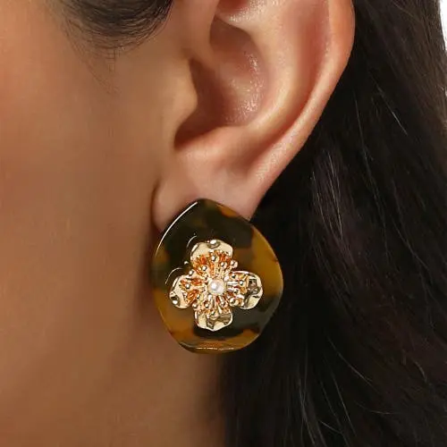 Jessica Simpson Leopard Acrylic Flower Stud Earrings