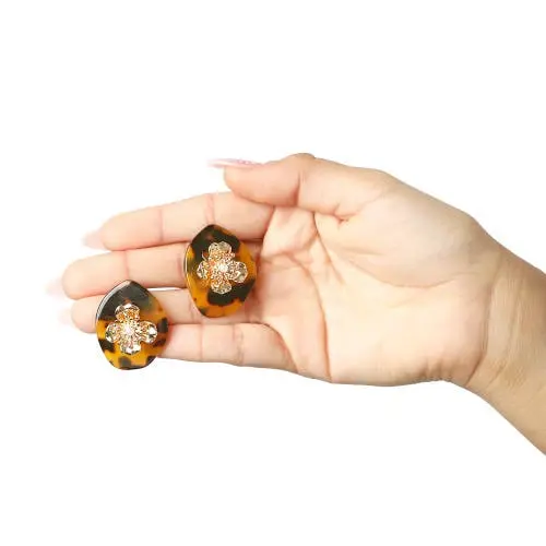 Jessica Simpson Leopard Acrylic Flower Stud Earrings