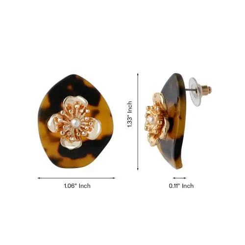 Jessica Simpson Leopard Acrylic Flower Stud Earrings