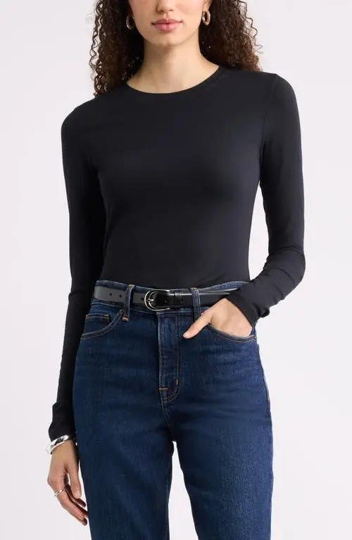 Nordstrom Pima Cotton & Tencel Modal Long Sleeve T-shirt - Black