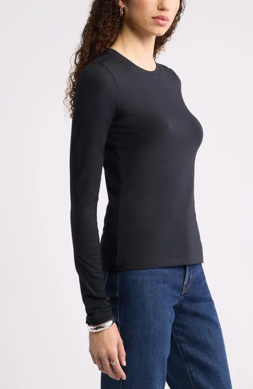 Nordstrom Pima Cotton & Tencel Modal Long Sleeve T-shirt - Black