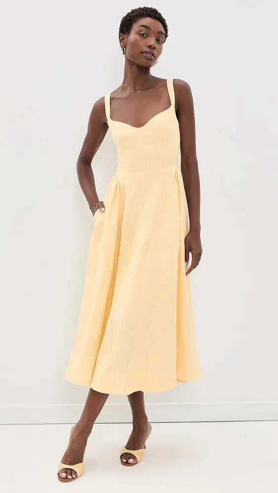 REFORMATION Birdie Linen Midi Dress - Ray Of Light