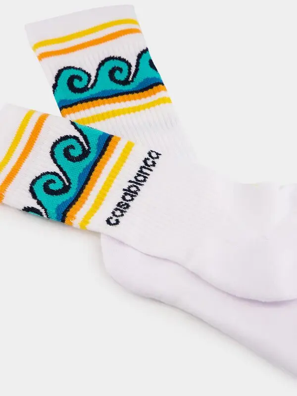 Casablanca Greco Wave Knitted Cotton Sports Socks