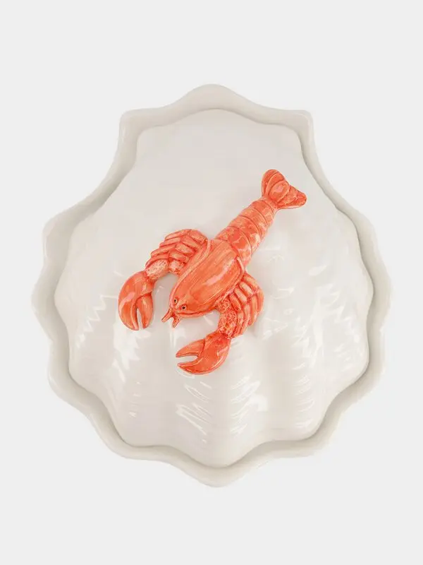 LES-OTTOMANS Handpainted Lobster Ceramic Serving Bowl