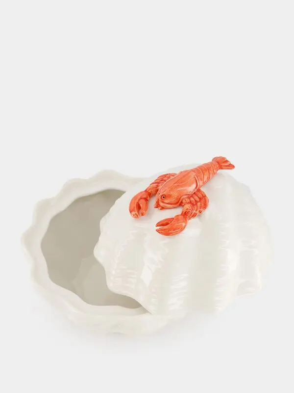LES-OTTOMANS Handpainted Lobster Ceramic Serving Bowl
