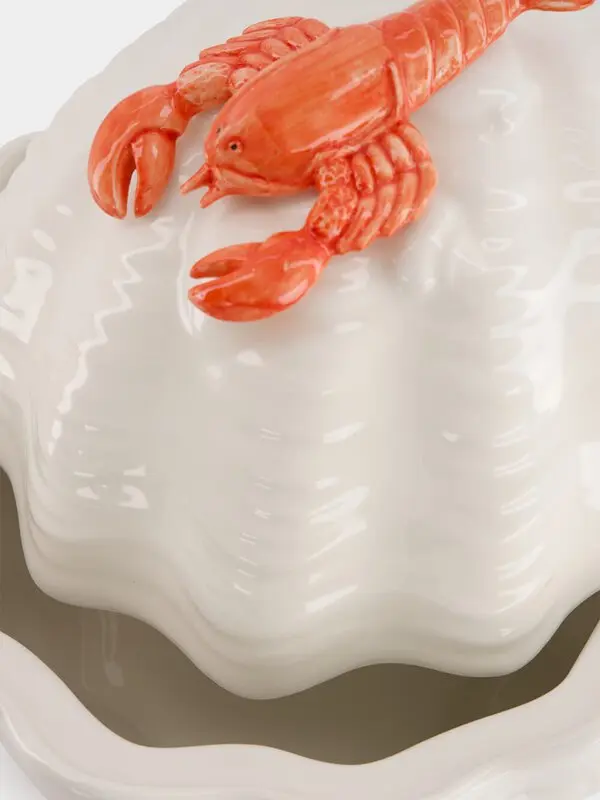 LES-OTTOMANS Handpainted Lobster Ceramic Serving Bowl