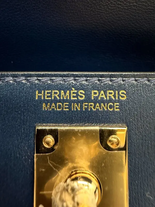 Hermès Kelly 20cm Box Leather Handbag With Permabrass Hardware - Blue