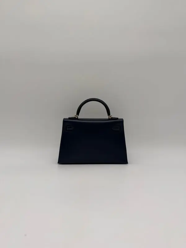 Hermès Kelly 20cm Box Leather Handbag With Permabrass Hardware - Blue