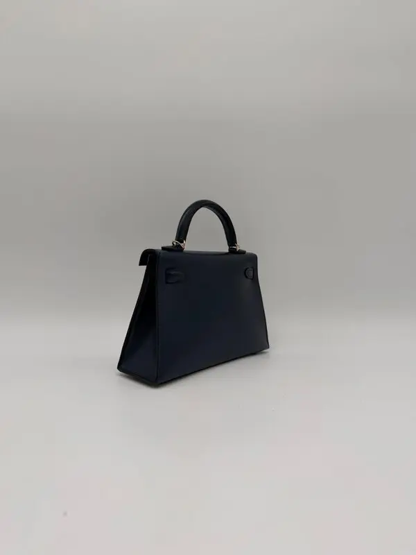 Hermès Kelly 20cm Box Leather Handbag With Permabrass Hardware - Blue