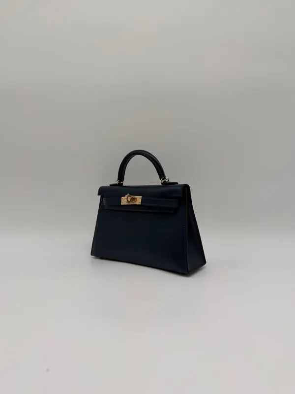 Hermès Kelly 20cm Box Leather Handbag With Permabrass Hardware - Blue