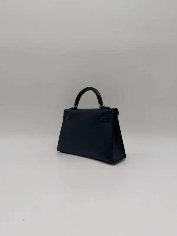 Hermès Kelly 20cm Box Leather Handbag With Permabrass Hardware - Blue