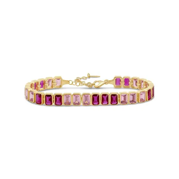 SHYMI Gold / Pink Bezel-set Colored Emerald Tennis Bracelet Pink