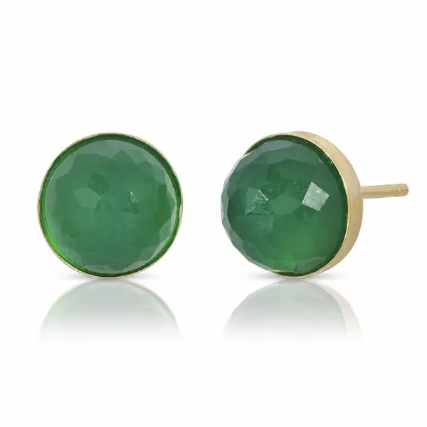HEATHER HAWKINS Babe Dome Faceted Gemstone Earrings Gold-filled Onyx - Green