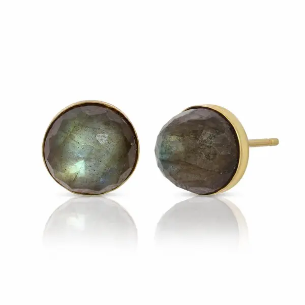 HEATHER HAWKINS Babe Dome Faceted Gemstone Earrings Gold -filled Labradorite - Blue