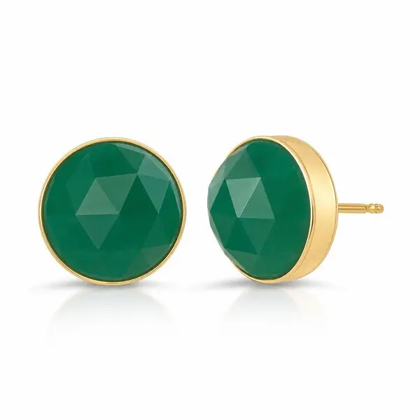 HEATHER HAWKINS Rose Cut Onyx Oversized Studs Ten Millimeters Gold-filled - Green