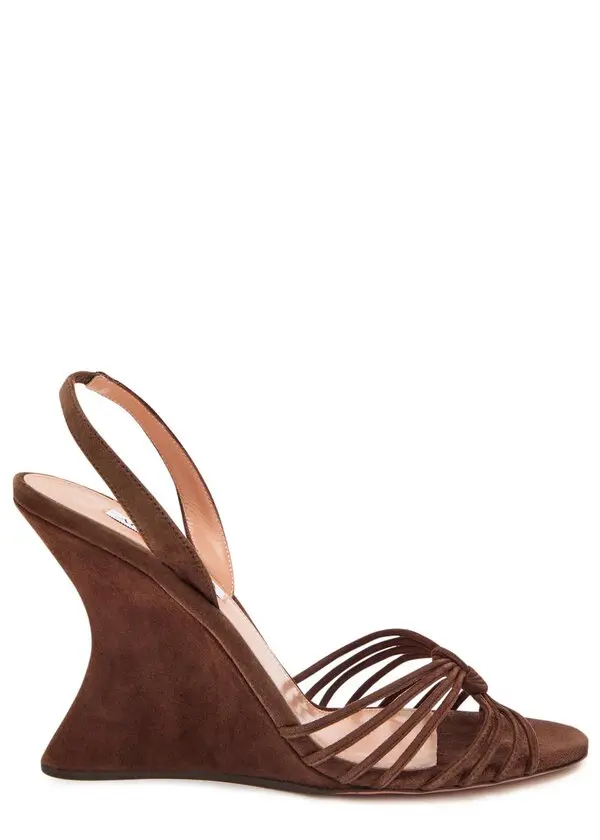 AQUAZZURA Serenity 95 Suede Wedge Sandals - Brown