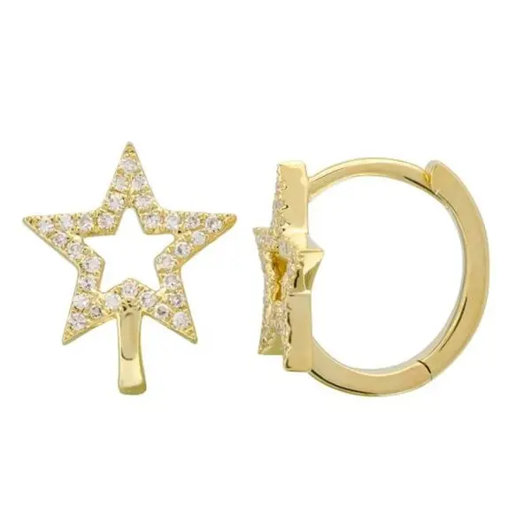 KAMARIA Open Star Huggie Earrings With Diamonds - Gold