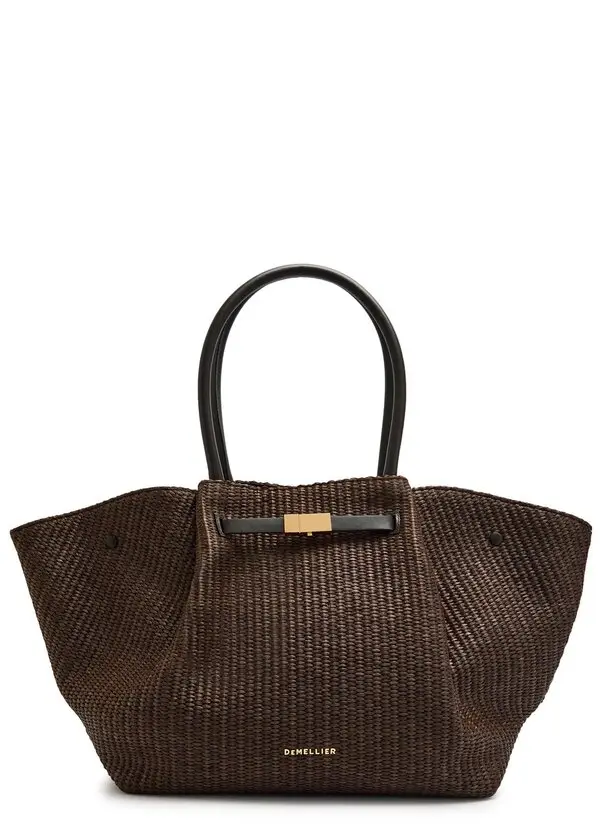 DEMELLIER Raffia And Leather Tote - Dark Brown