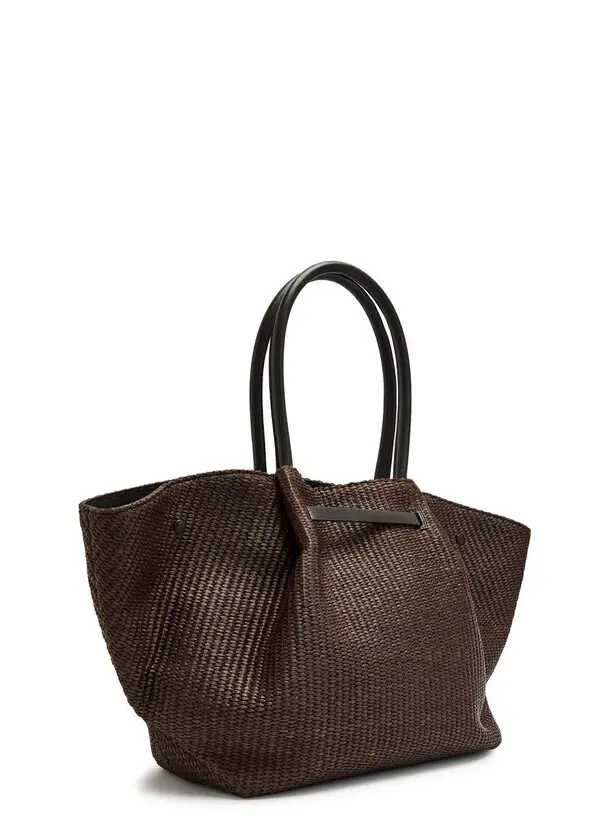 DEMELLIER Raffia And Leather Tote - Dark Brown