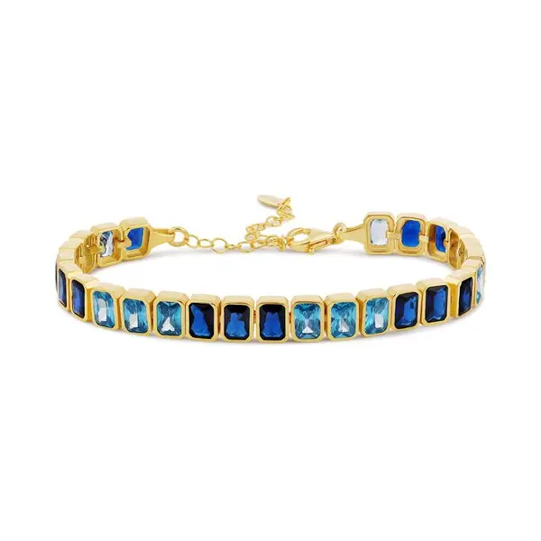 SHYMI Bezel-set Emerald Cut Tennis Bracelet With Cubic Zirconia Stones - Gold/blue