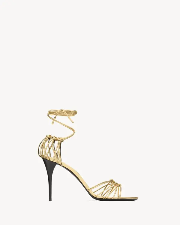 Saint Laurent Babylone Sandals In Metallic Leather - Gold