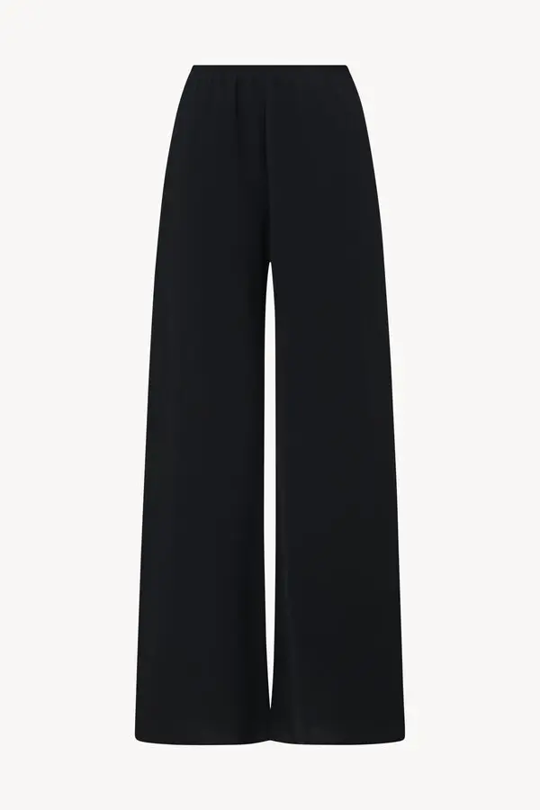 THE ROW Gala Pant Wide Leg Wool Twill Trousers - Black