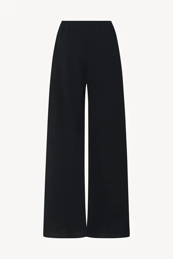 THE ROW Gala Pant Wide Leg Wool Twill Trousers - Black