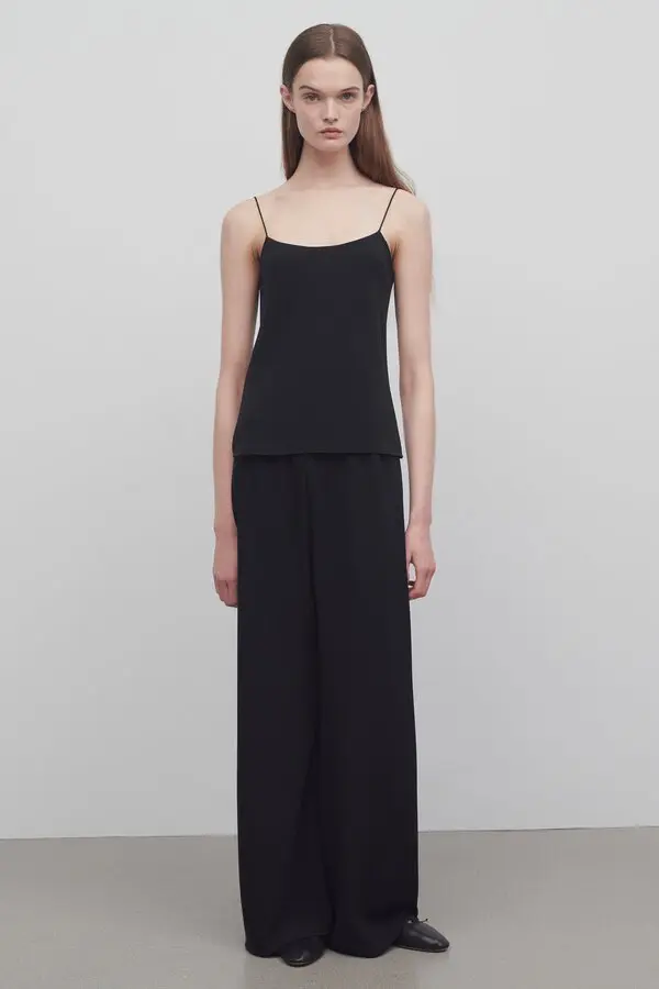 THE ROW Gala Pant Wide Leg Wool Twill Trousers - Black