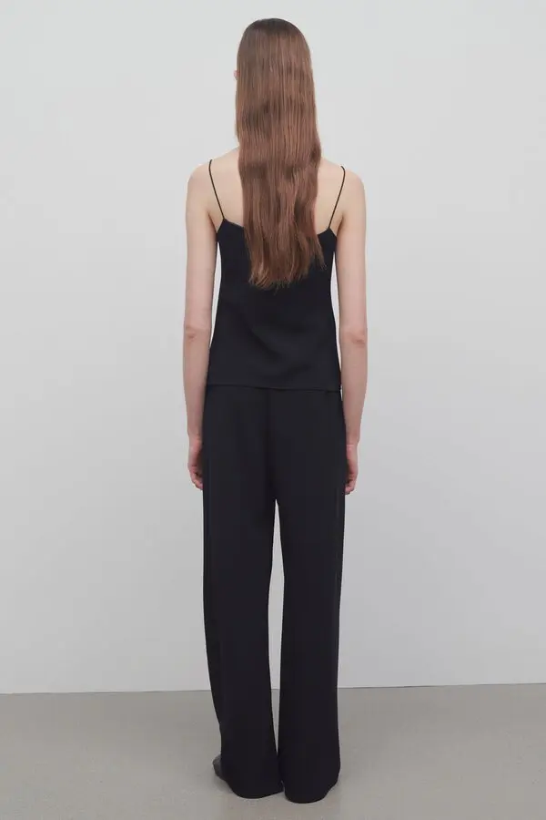 THE ROW Gala Pant Wide Leg Wool Twill Trousers - Black